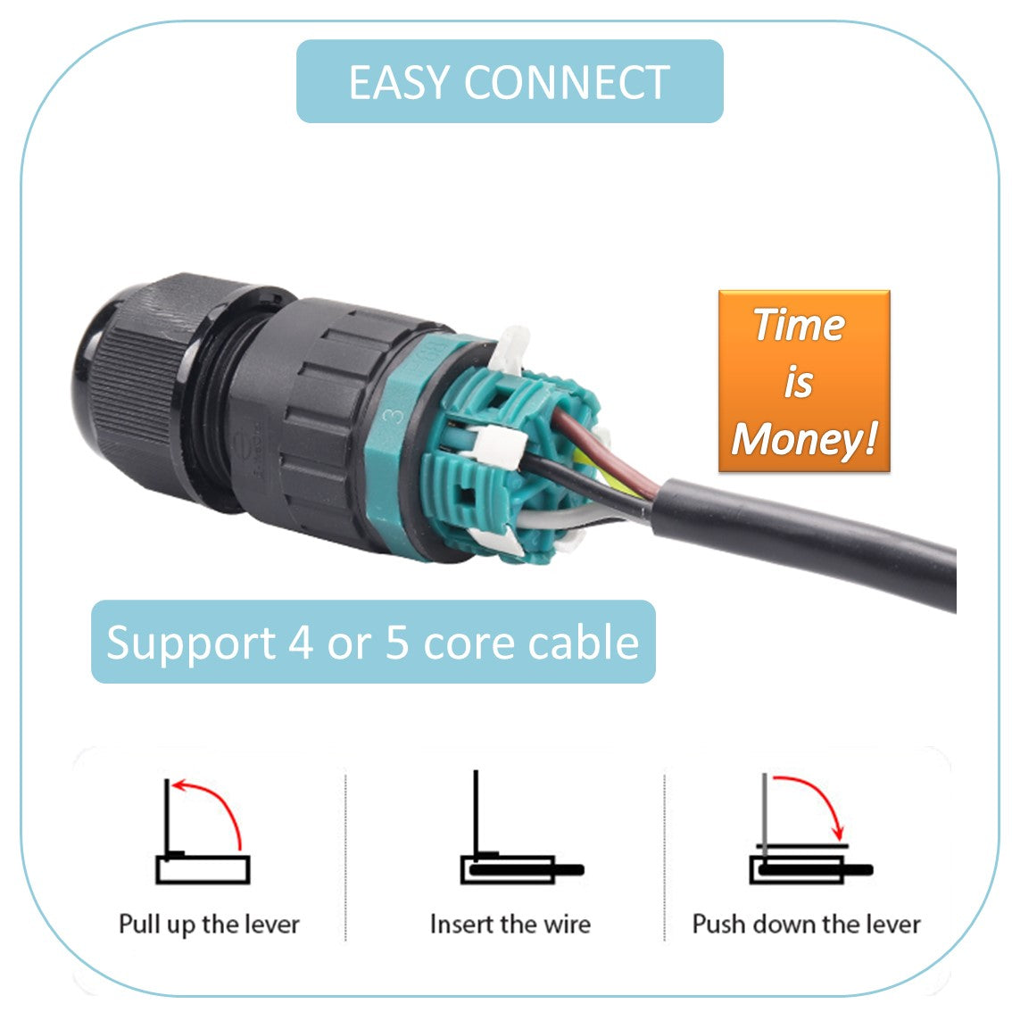 Screwless Waterproof IP68 Connector - 5 pin (Pack of 2) – Surya Tech ...