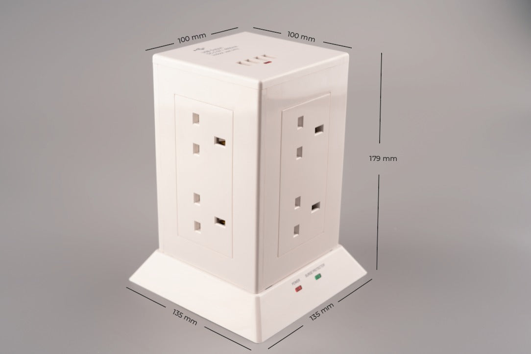 8 Way Tower Socket with Surge and USB (4800mA) - Black – Surya Tech Limited